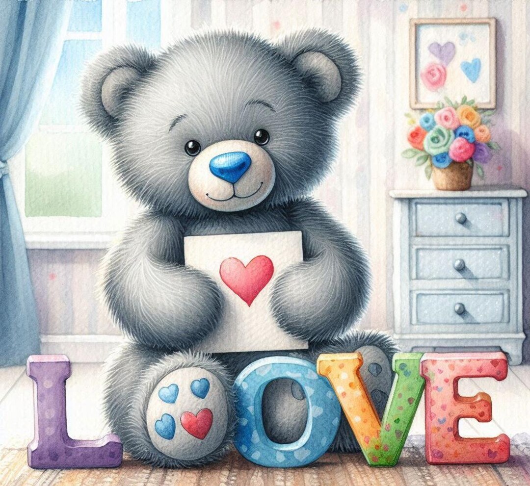 PDF Teddy Bear, Love, Counted Cross Stitch Pattern, Kids Room Decor ...