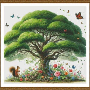 PDF Whimsical Tree, Cross Stitch Pattern, Flowers, Squirrel, Forest ...