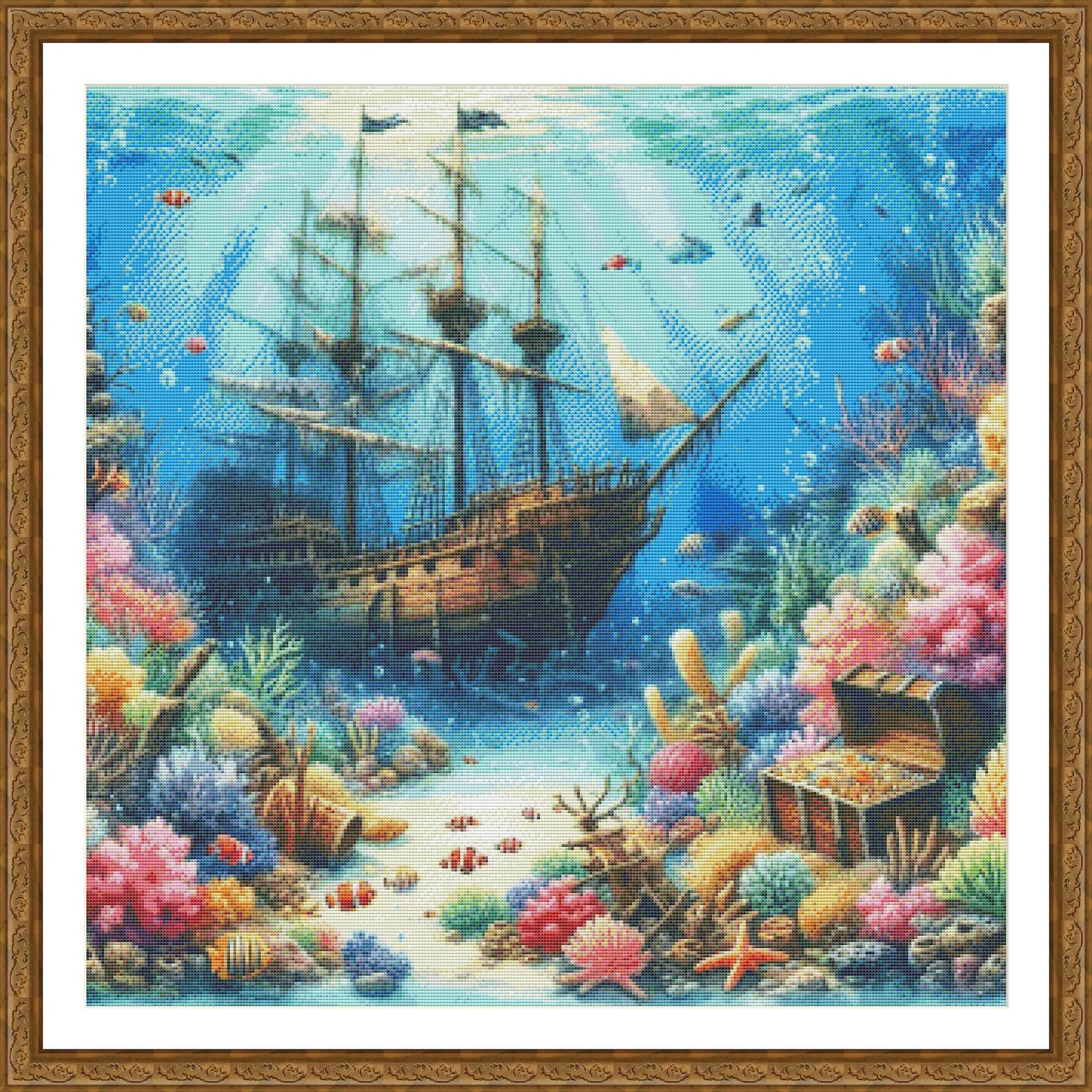 PDF Underwater Treasure Ship Counted Cross Stitch Pattern Seascape ...