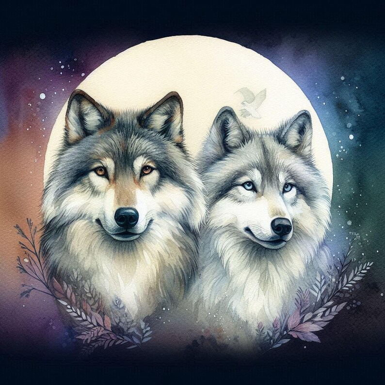 Wolf Couple Cross Stitch Pattern – Romantic Wolves Under Full Moon ...