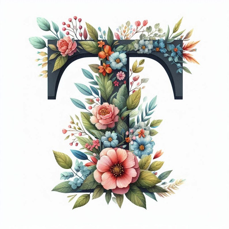 PDF Floral Alphabet Letter T Large Size Cross Stitch Pattern, Instant ...