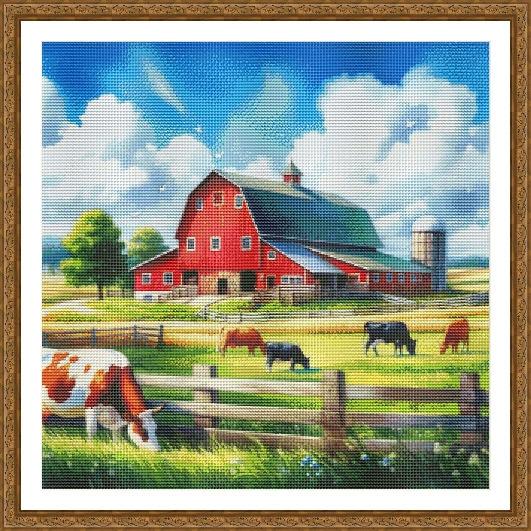 PDF Country Farm Field Counted Cross Stitch Pattern, Landscape Design ...