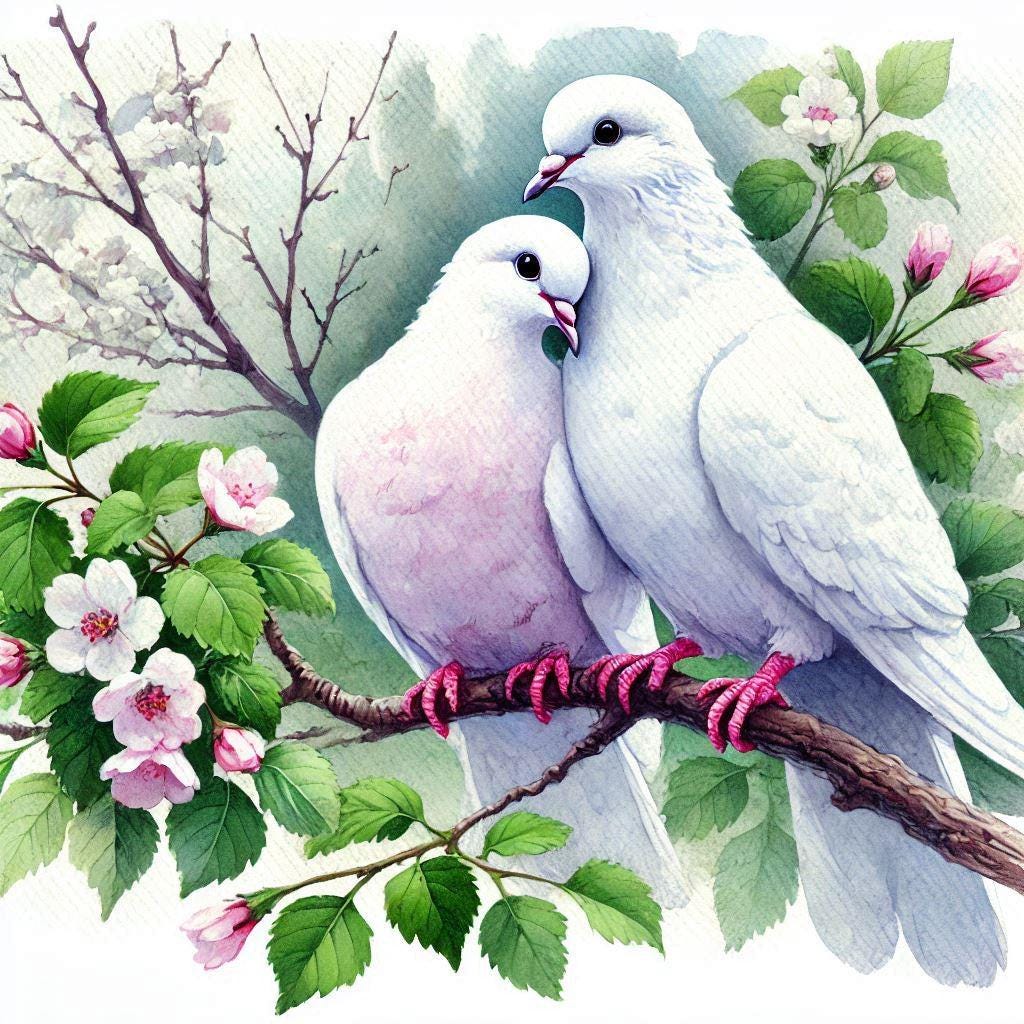 PDF Two Doves on a Branch, White Flowers, Counted Cross Stitch Pattern ...