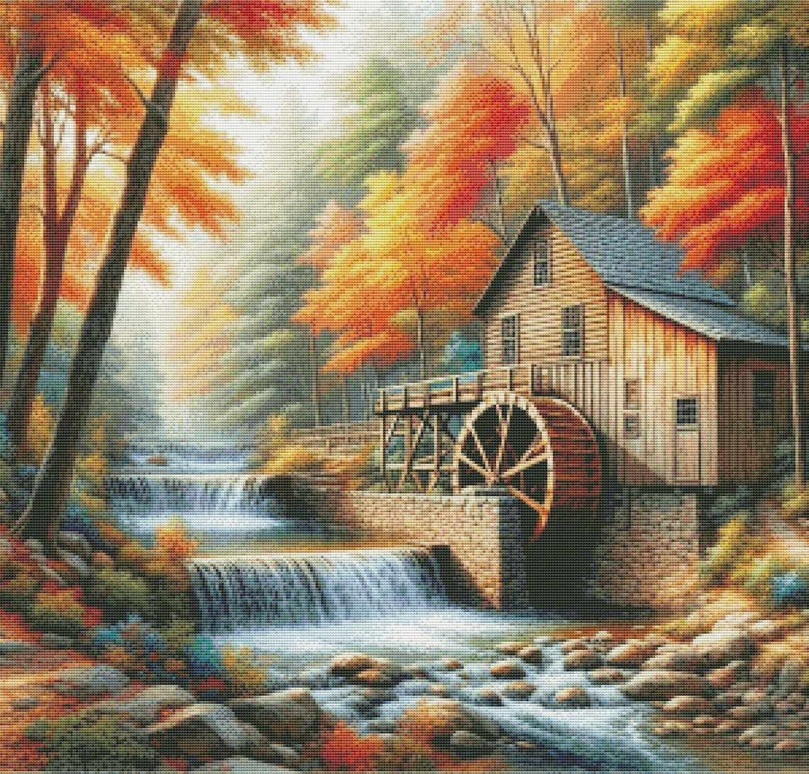 PDF Autumn Waterfall, Watermill Counted Cross Stitch Pattern, City ...