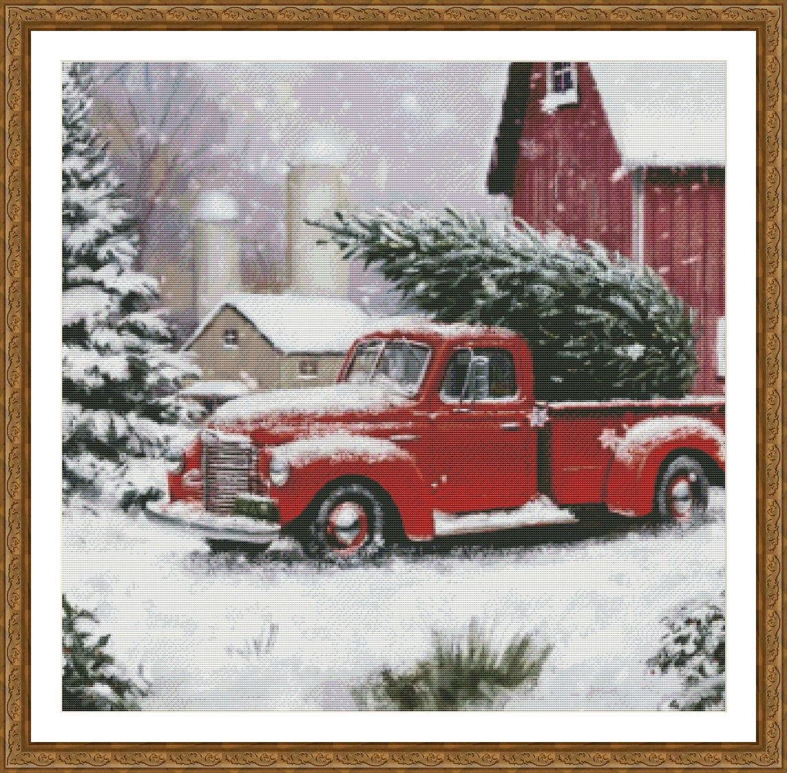 PDF Christmas Old Red Truck Christmas Tree Cross Stitch Pattern, Red ...