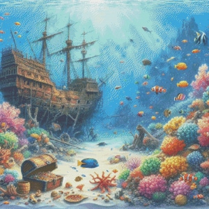 PDF Underwater Treasure Ship Counted Cross Stitch Pattern Seascape ...
