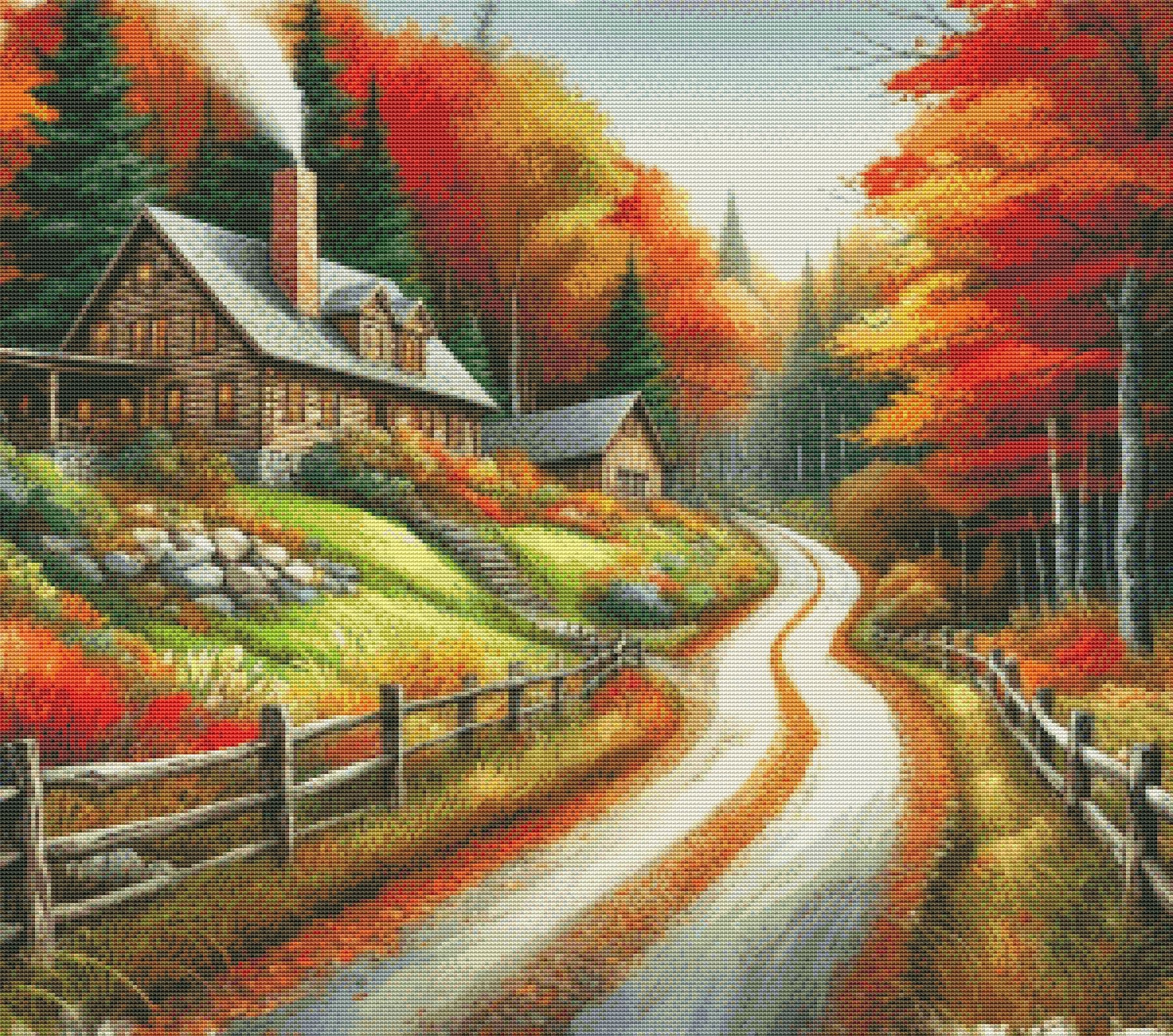 PDF Autumn House Counted Cross Stitch Pattern, Landscape Instant ...