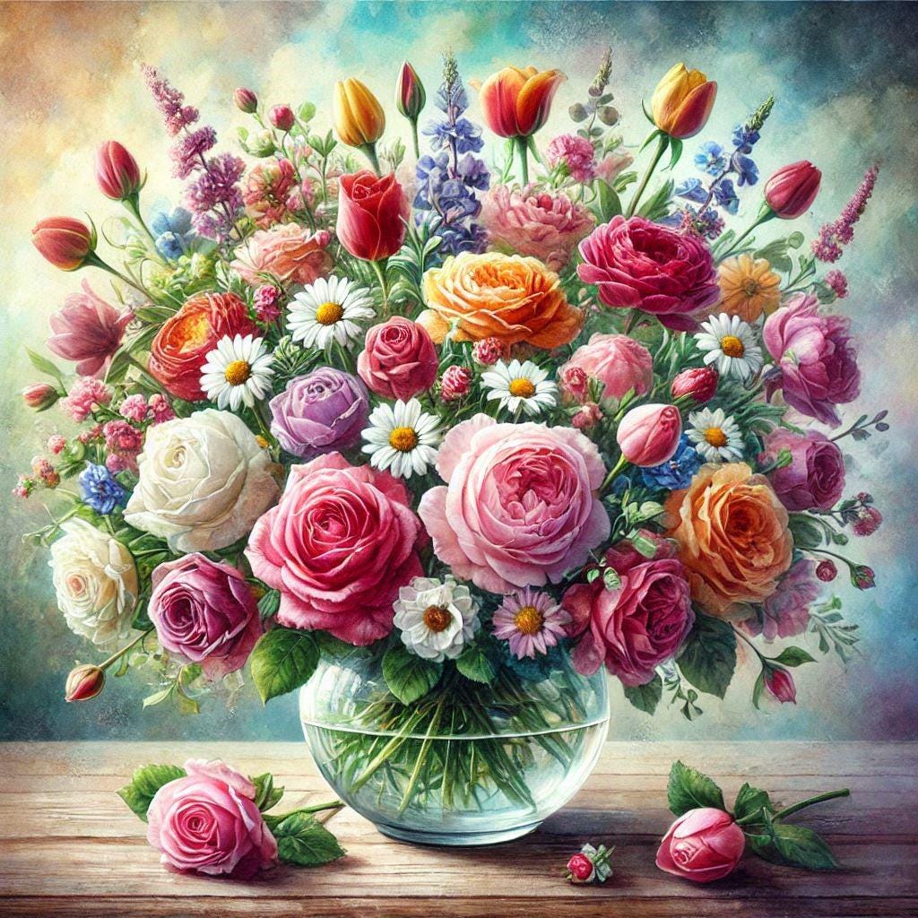 PDF Flowers Bouquet Sunflower Roses Counted Cross Stitch Pattern Summer ...