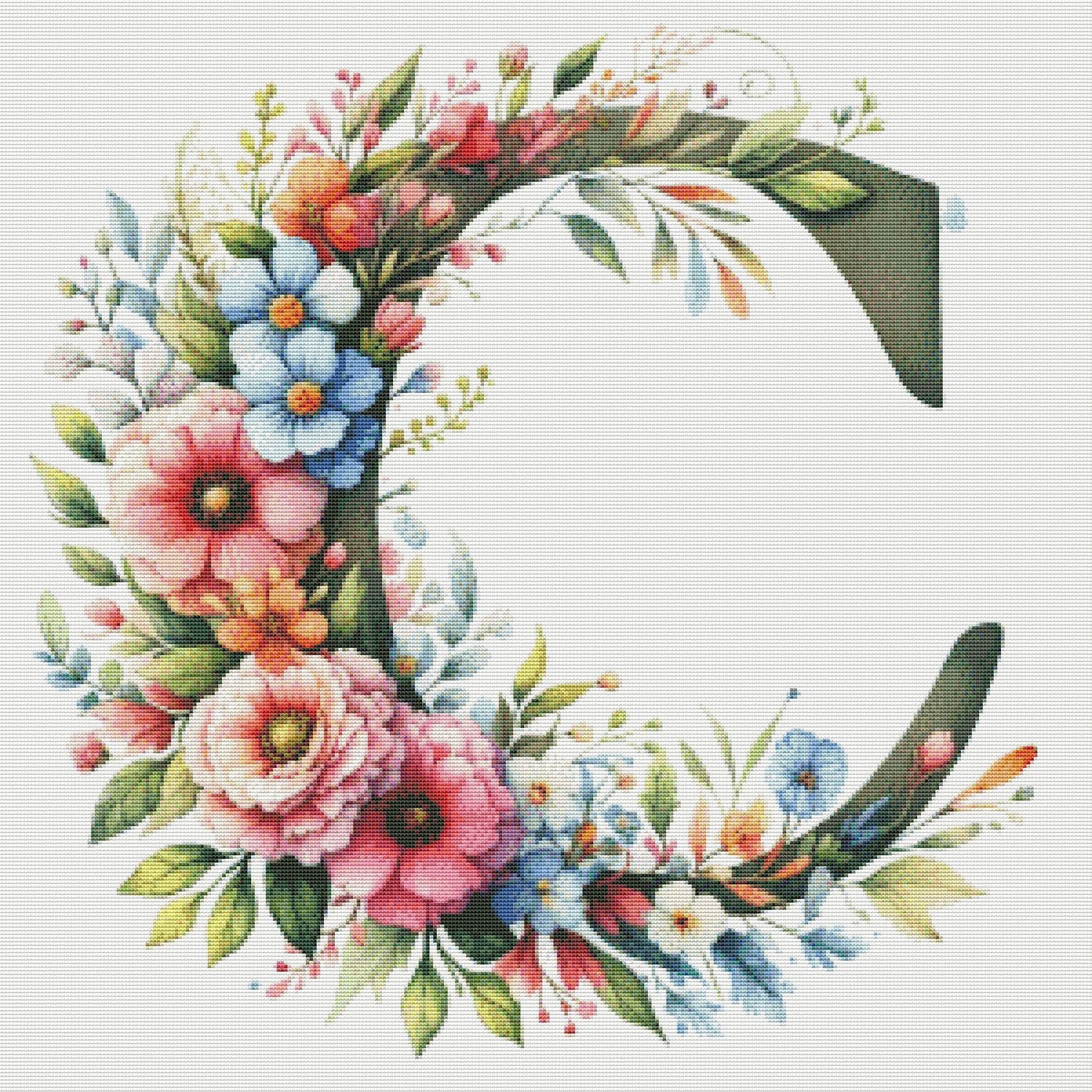 PDF Floral Alphabet Letter C Large Size Cross Stitch Pattern, Instant ...