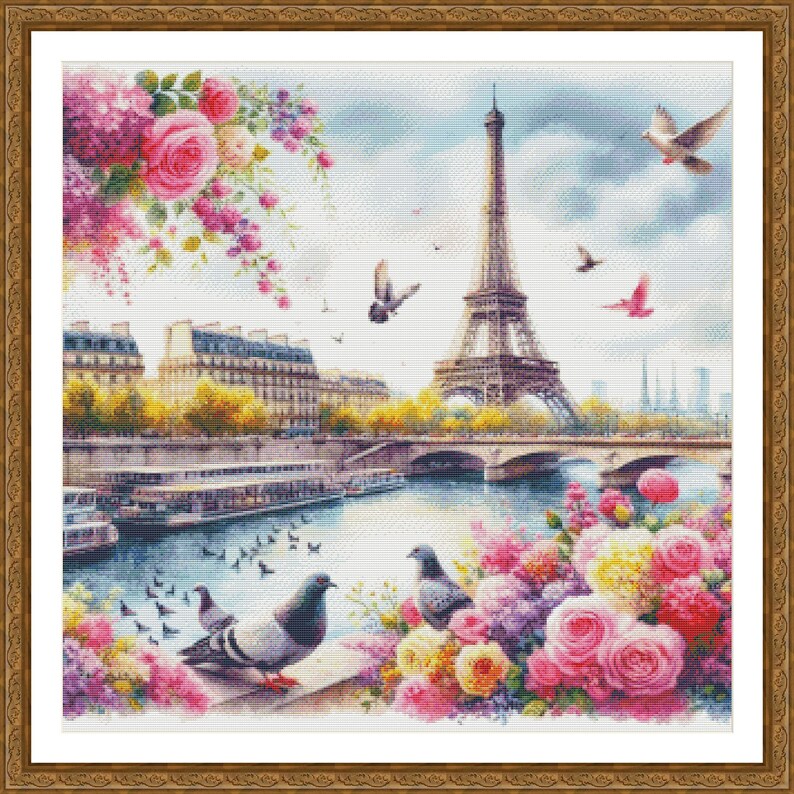 PDF Summer in Paris France Eiffel Tower Counted Cross Stitch Pattern ...