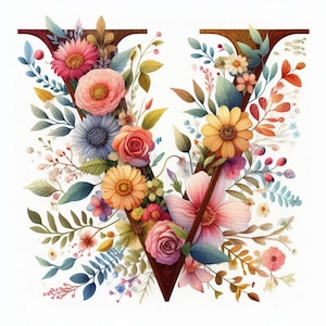 PDF Floral Alphabet Letter V Large Size Cross Stitch Pattern, Instant ...