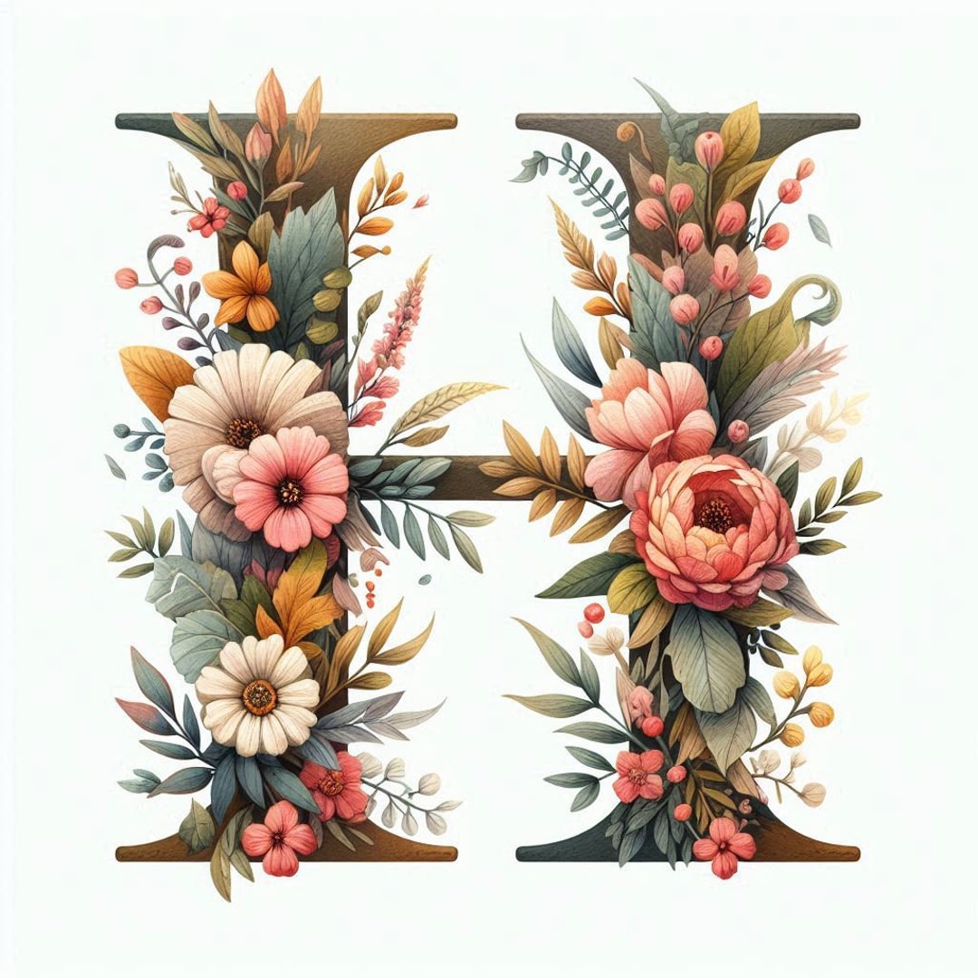 PDF Floral Alphabet Letter H Large Size Cross Stitch Pattern, Instant ...