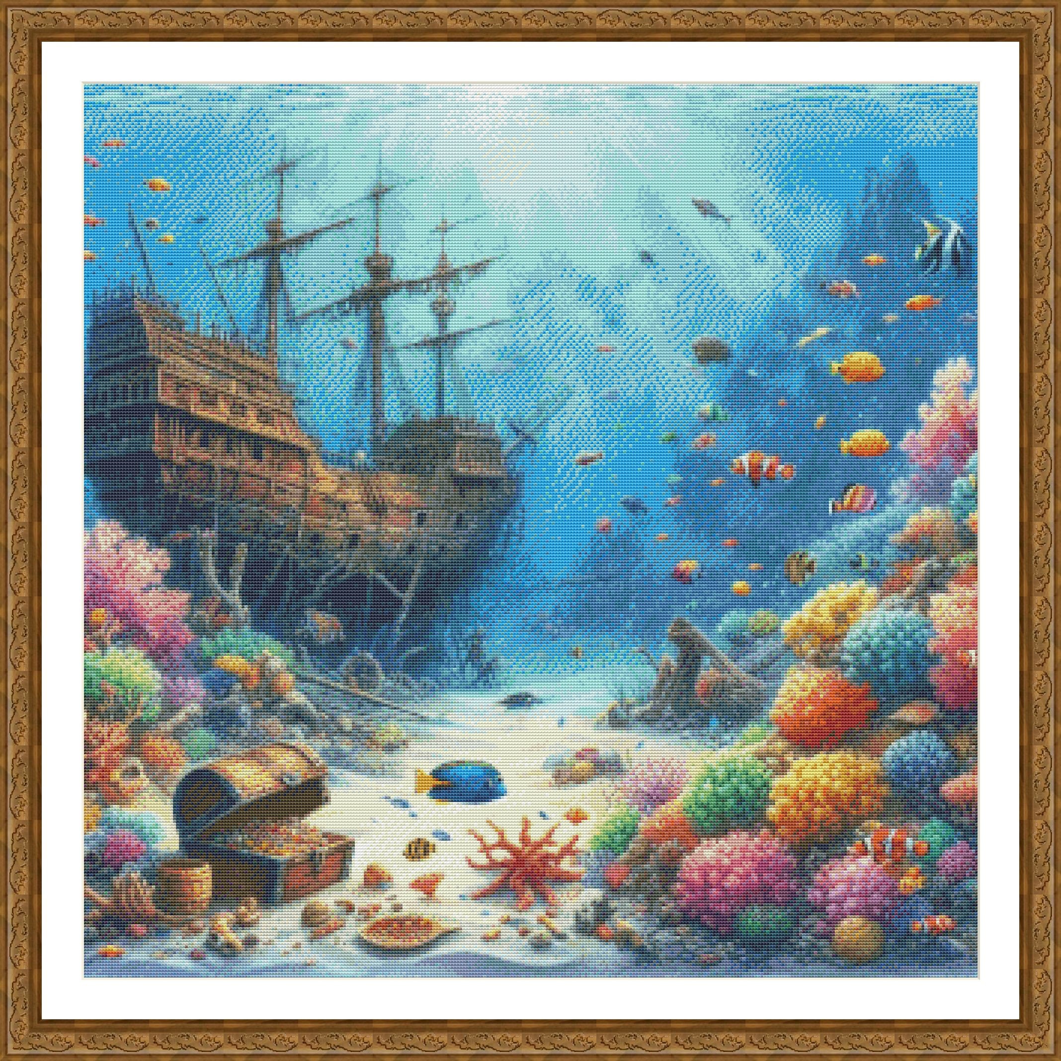 PDF Underwater Treasure Ship Counted Cross Stitch Pattern Seascape ...