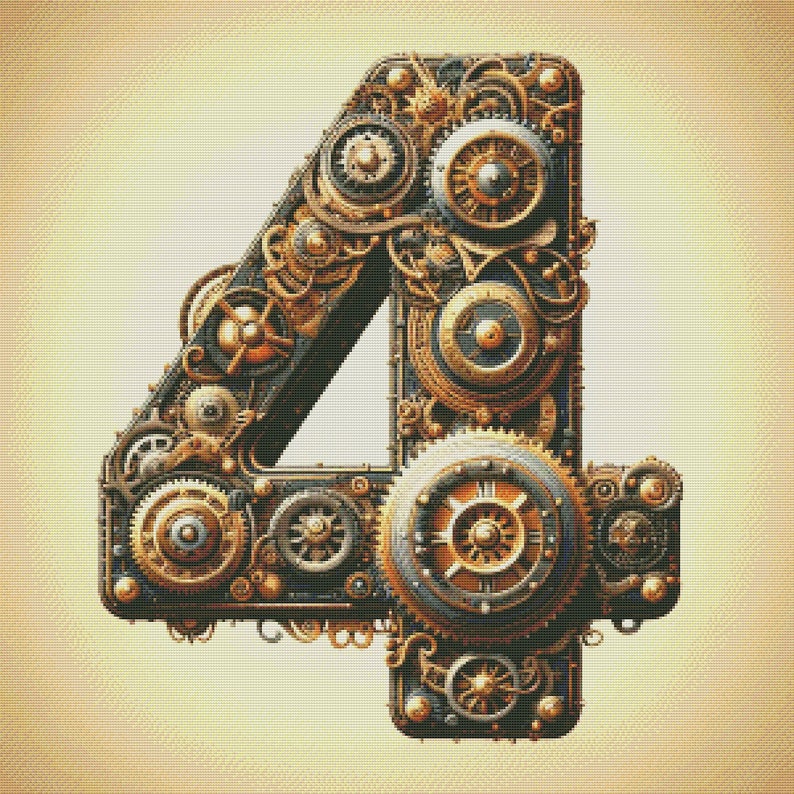 PDF Steampunk Number 4, Cross Stitch, Large Size Pattern Keeper ...