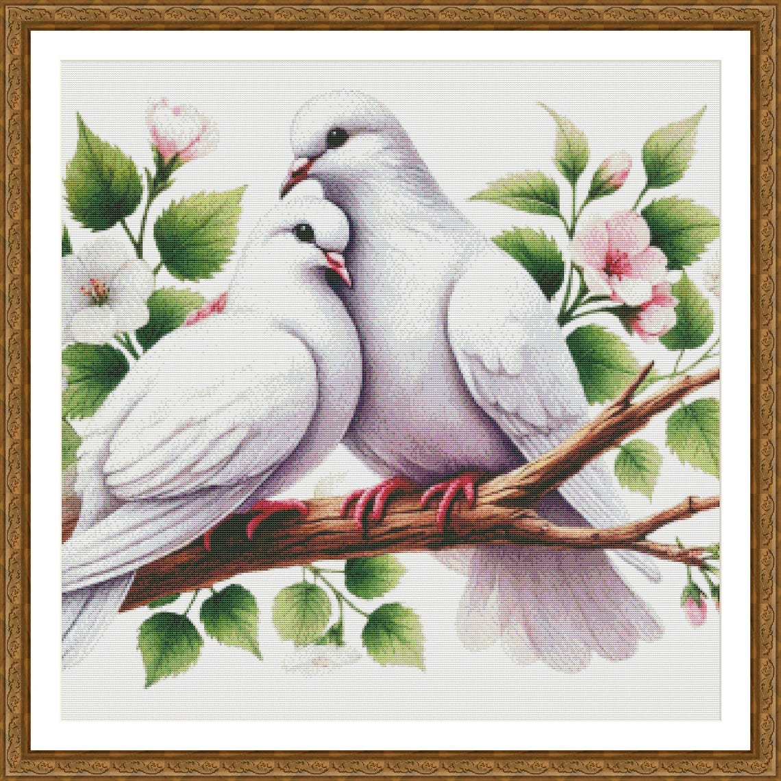 PDF Two Doves on a Branch, White Flowers, Counted Cross Stitch Pattern ...
