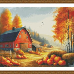 PDF Autumn Barn Counted Cross Stitch Pattern, Fall Landscape Instant ...