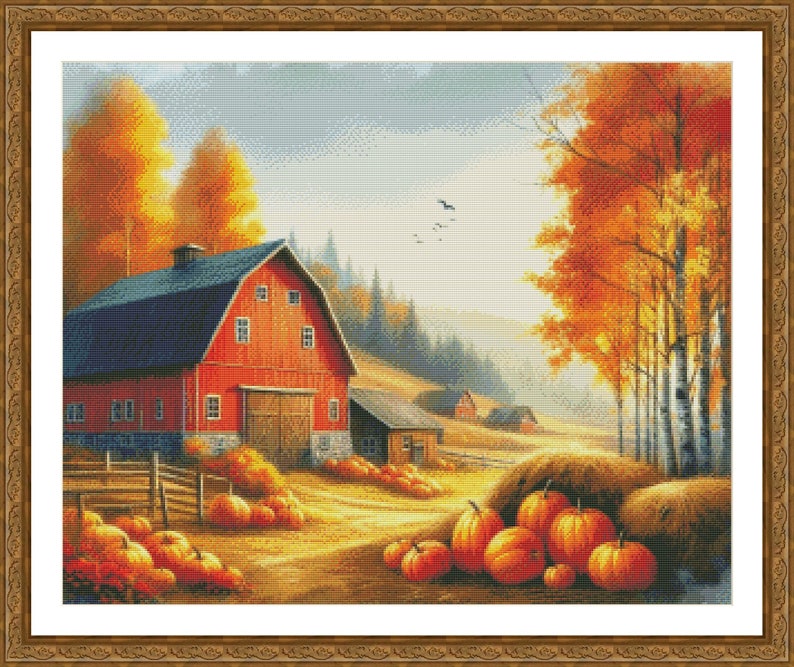 PDF Autumn Barn Counted Cross Stitch Pattern, Fall Landscape Instant ...