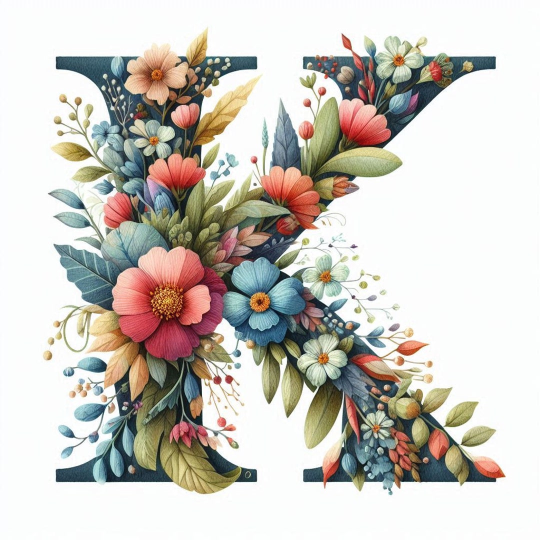 PDF Floral Alphabet Letter K Large Size Cross Stitch Pattern, Instant ...