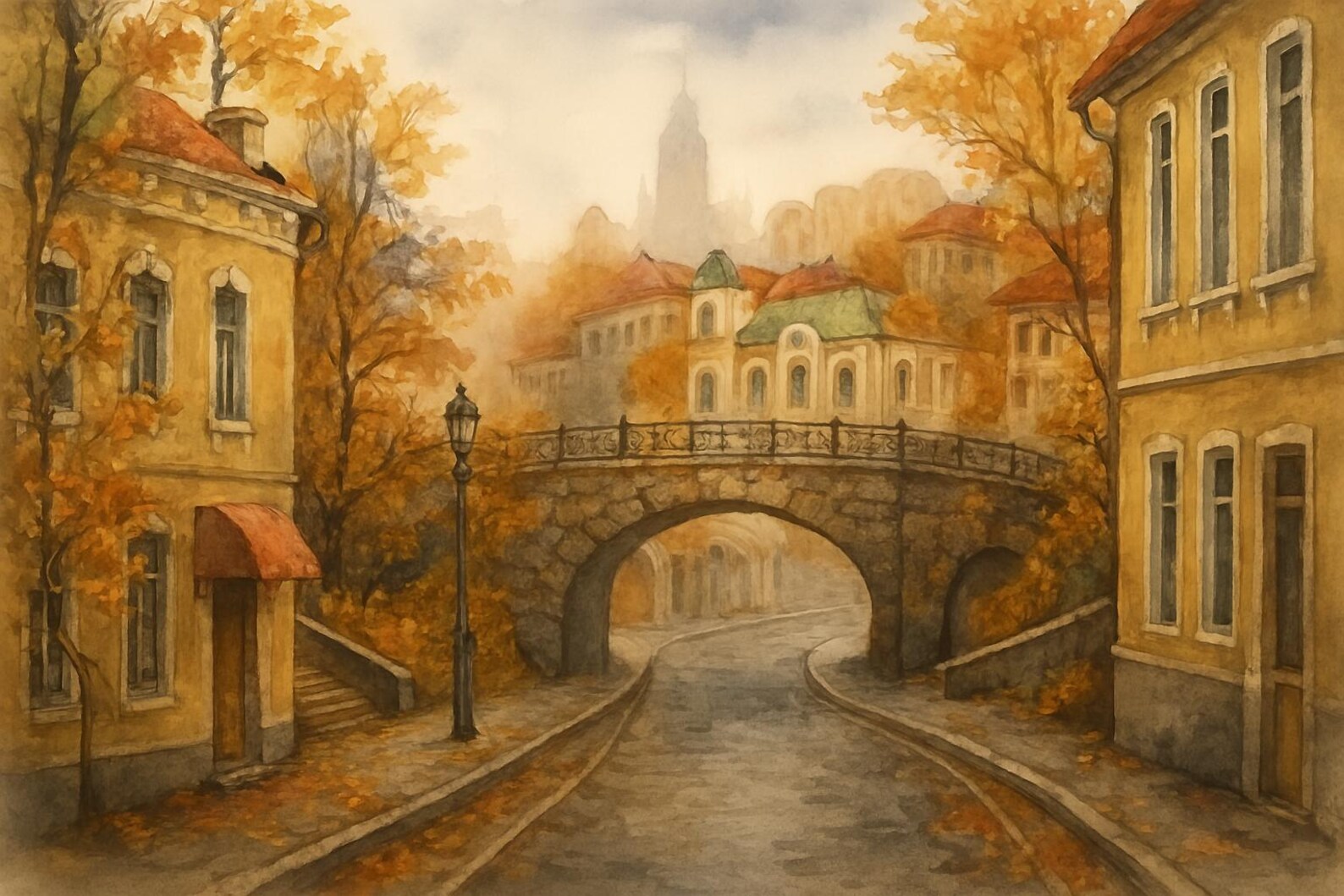 PDF Autumn Street Bridge Cross Stitch Pattern PDF | Cozy European Town ...