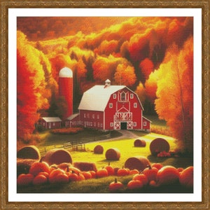 PDF Autumn Barn Counted Cross Stitch Pattern, Fall Landscape Instant ...