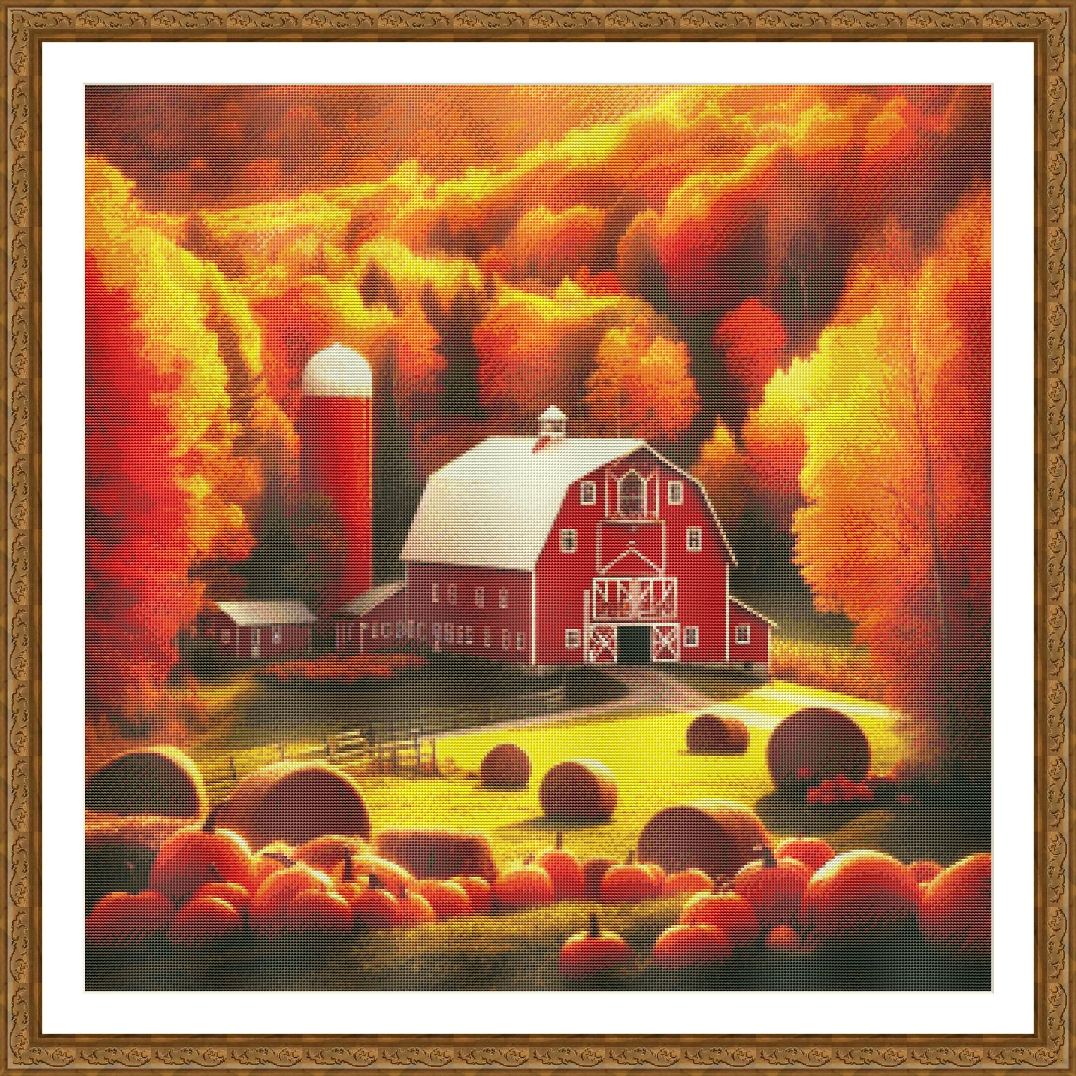 PDF Autumn Barn Counted Cross Stitch Pattern, Fall Landscape Instant ...