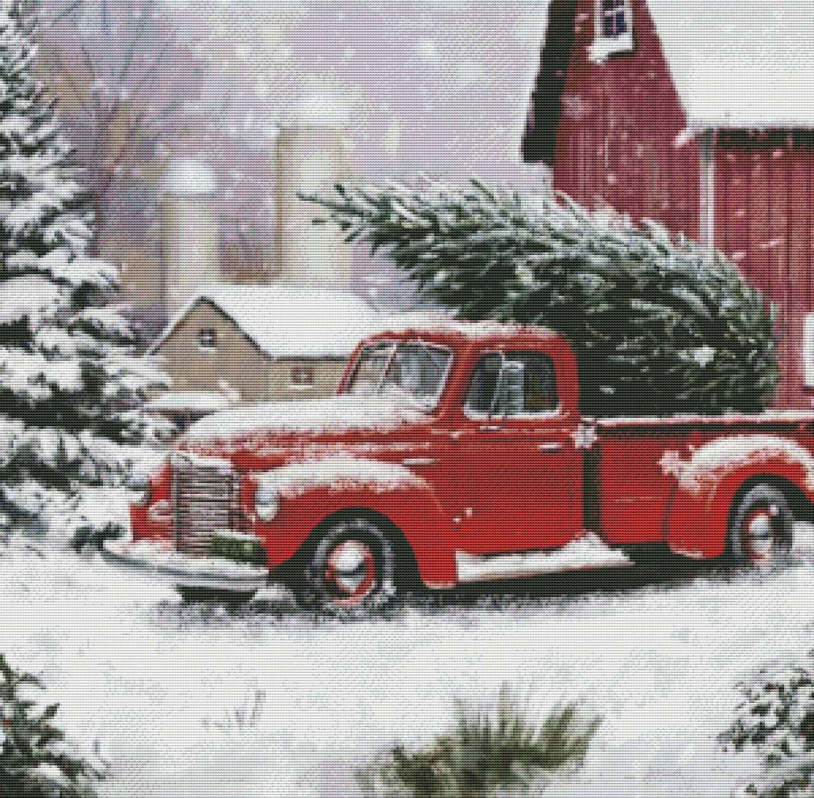 PDF Christmas Old Red Truck Christmas Tree Cross Stitch Pattern, Red ...