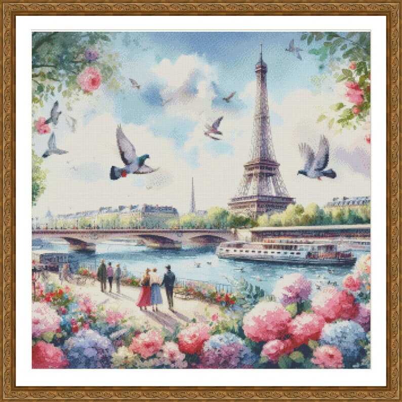 PDF Summer in Paris France Eiffel Tower Counted Cross Stitch Pattern ...