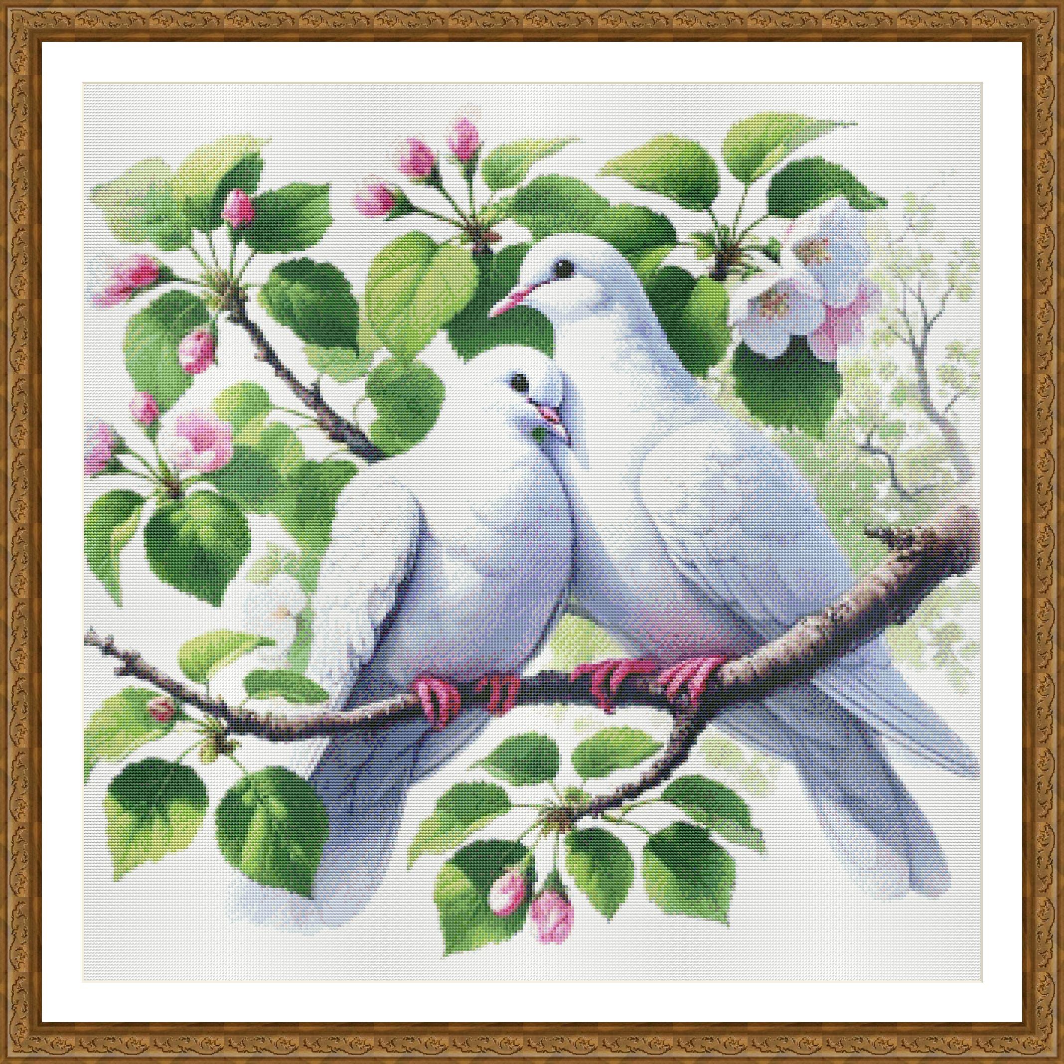 PDF Two Doves on a Branch, White Flowers, Counted Cross Stitch Pattern ...