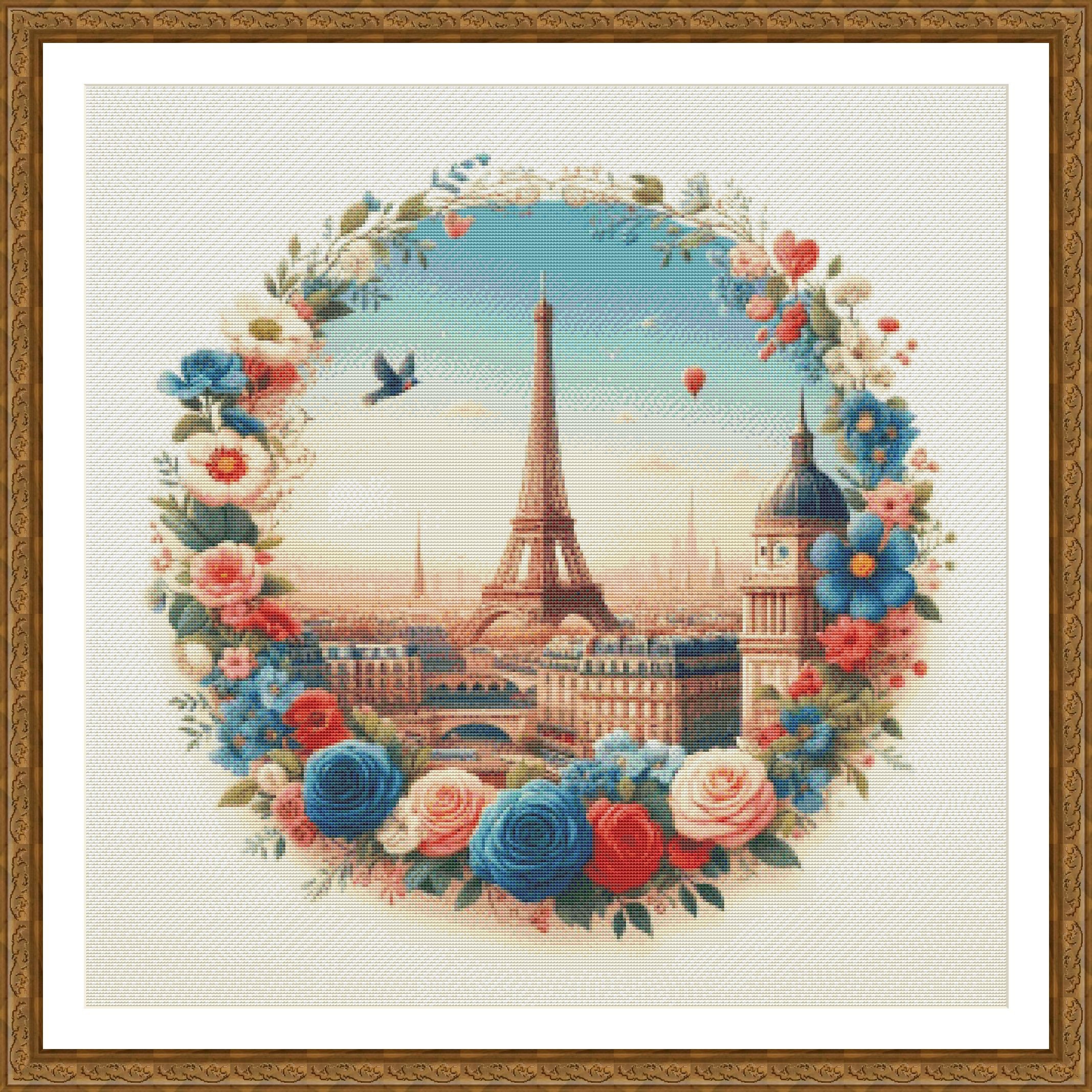 PDF Paris France Eiffel Tower Roses Counted Cross Stitch Pattern, City ...