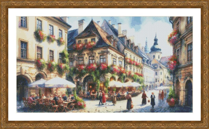 PDF European Street Counted Cross Stitch Pattern, Landscape Instant ...