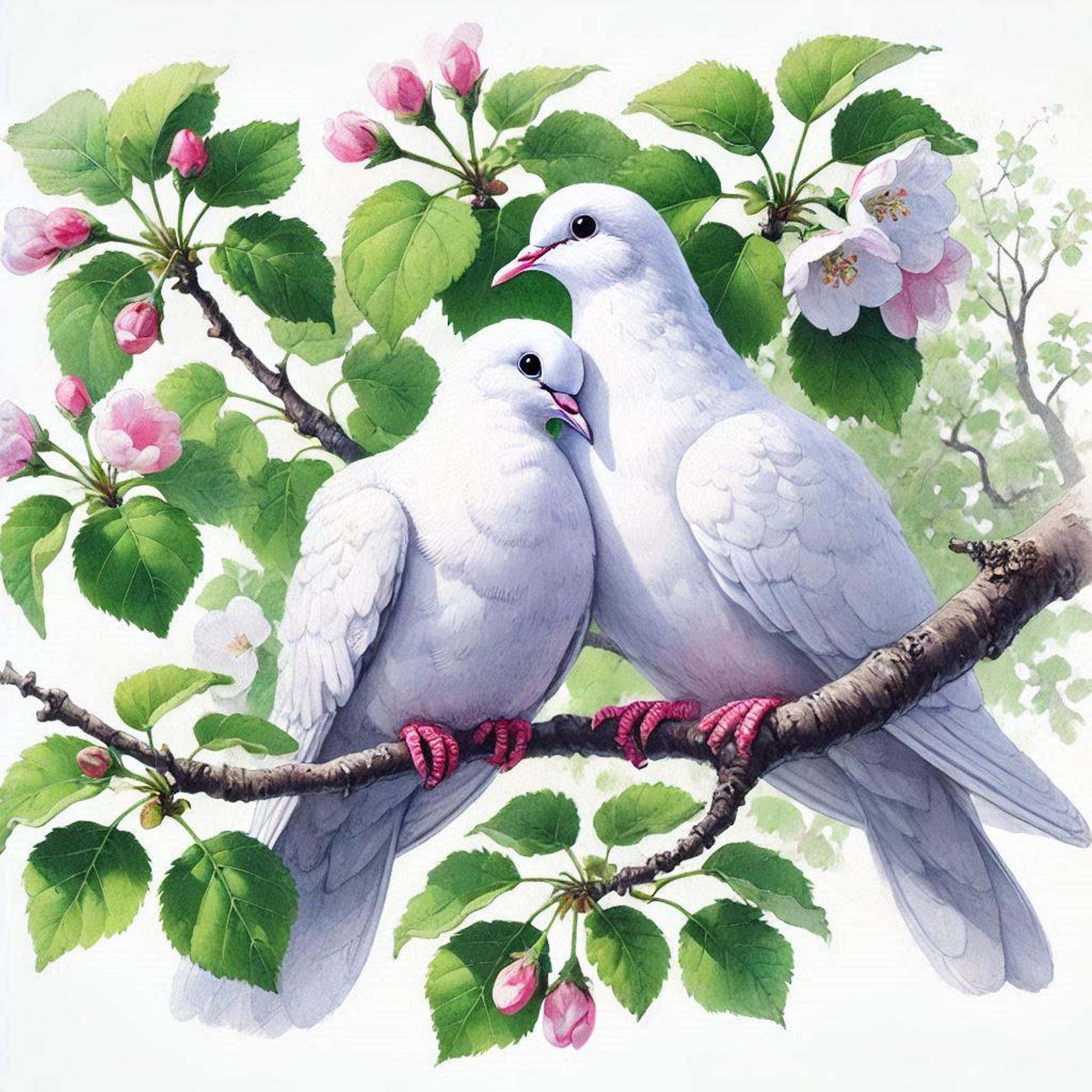 PDF Two Doves on a Branch, White Flowers, Counted Cross Stitch Pattern ...