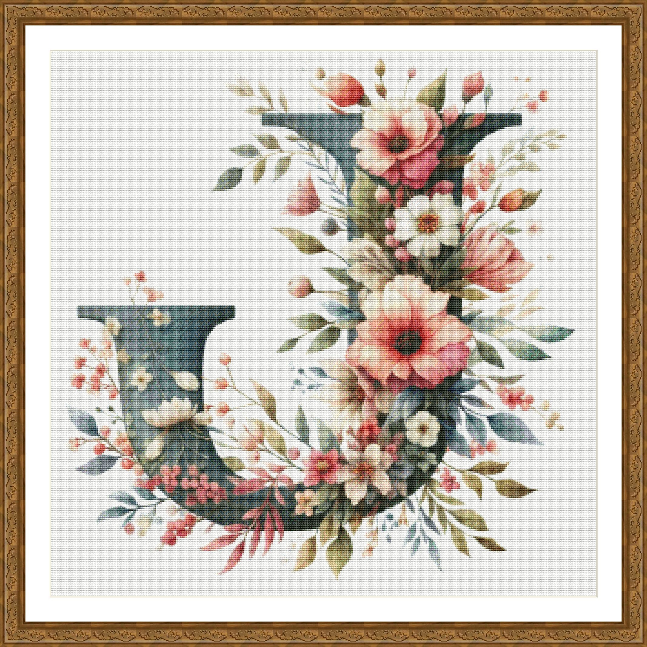 PDF Floral Alphabet Letter J Large Size Cross Stitch Pattern, Instant ...