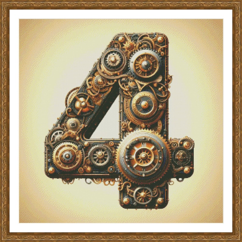 PDF Steampunk Number 4, Cross Stitch, Large Size Pattern Keeper ...