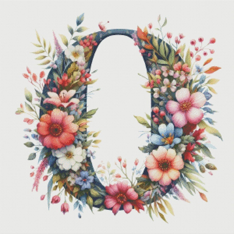 PDF Floral Alphabet Letter O Large Size Cross Stitch Pattern, Instant ...