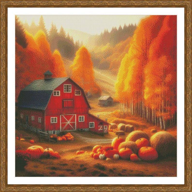 PDF Autumn Barn Counted Cross Stitch Pattern, Fall Landscape Instant ...