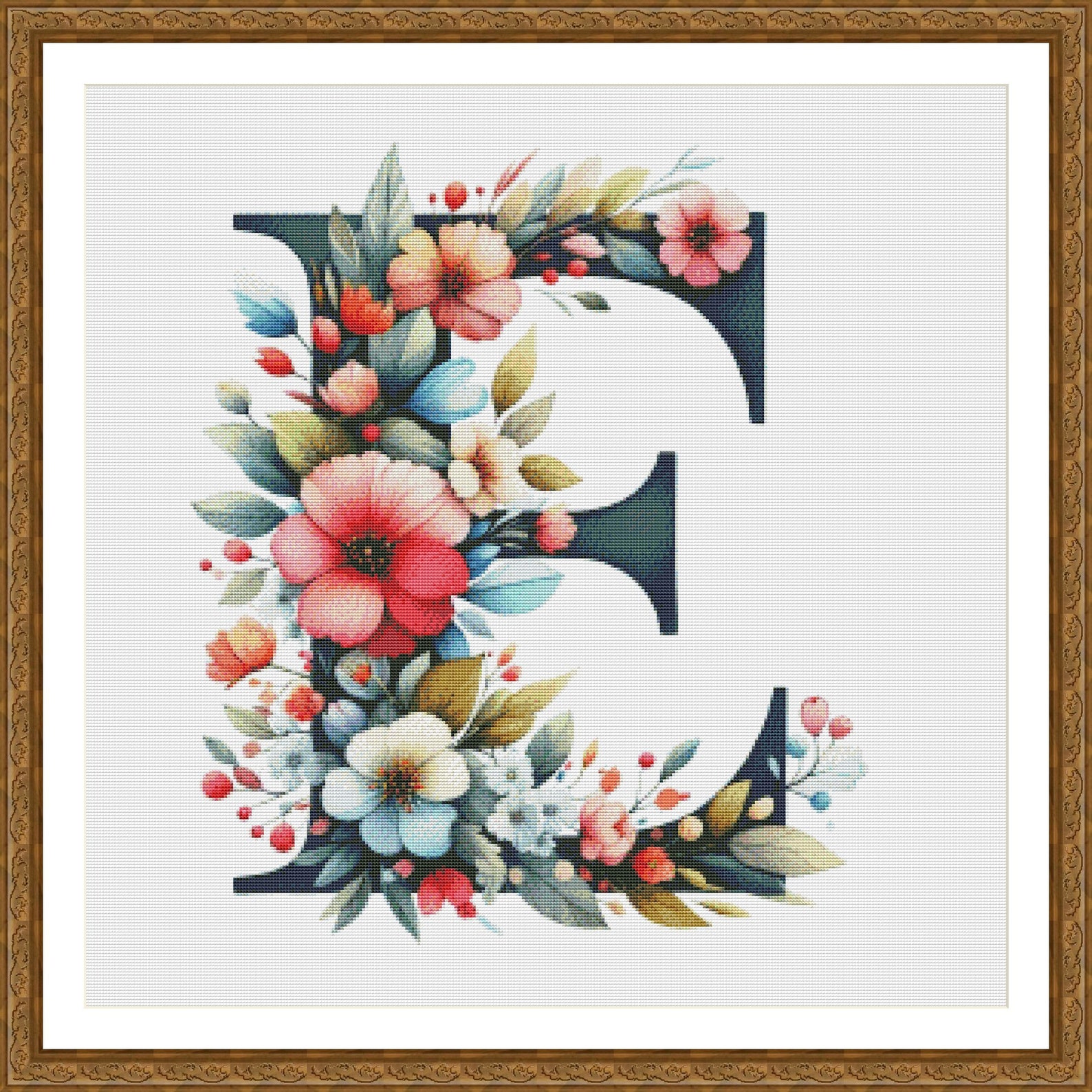 PDF Floral Alphabet Letter E Large Size Cross Stitch Pattern, Instant ...