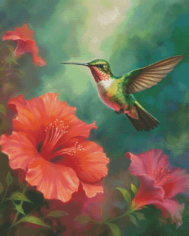 PDF Hibiscus Hummingbird Colibri Bird Counted Cross Stitch Pattern ...