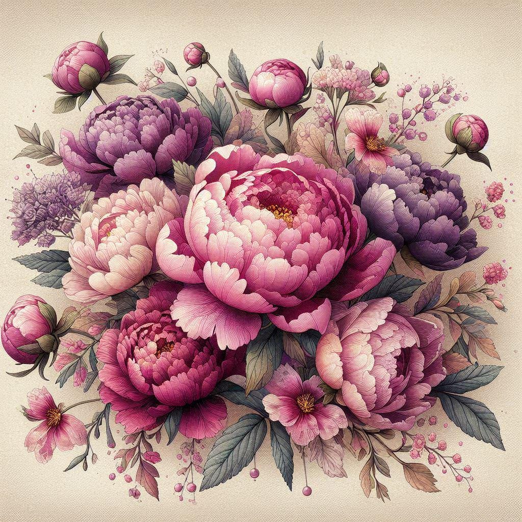 PDF Bouquet of Peonies Flower Bouquet Pink Peonies Counted Cross Stitch ...