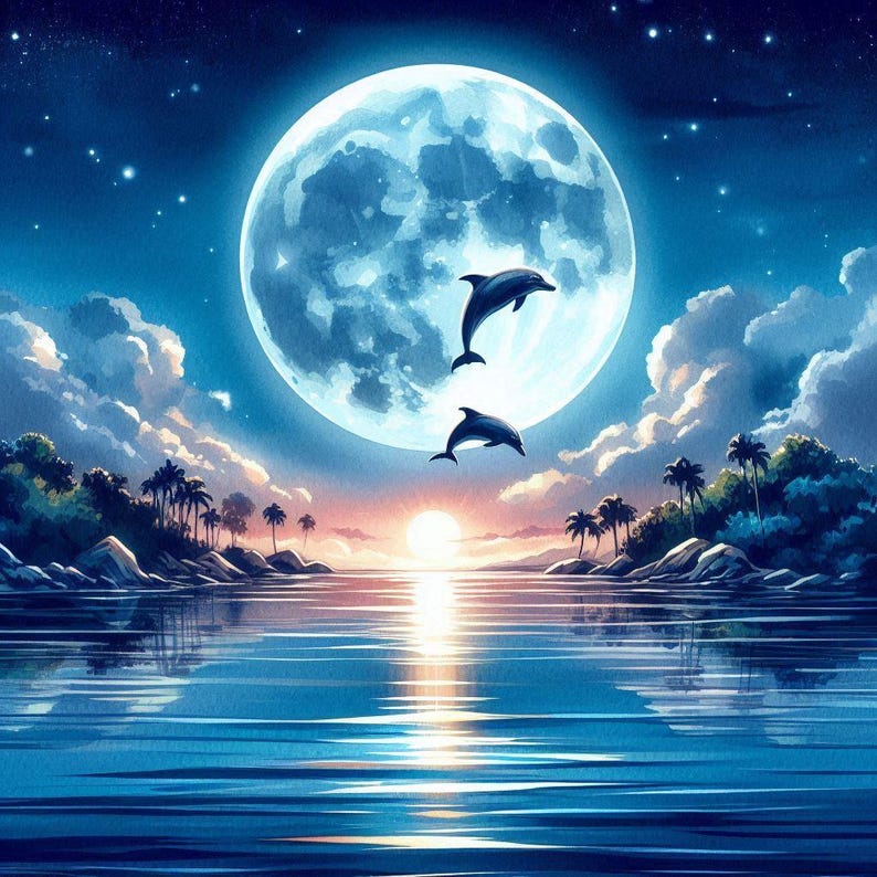 PDF Moonlight Dolphins, Counted Cross Stitch Pattern, Seascape, Ocean ...