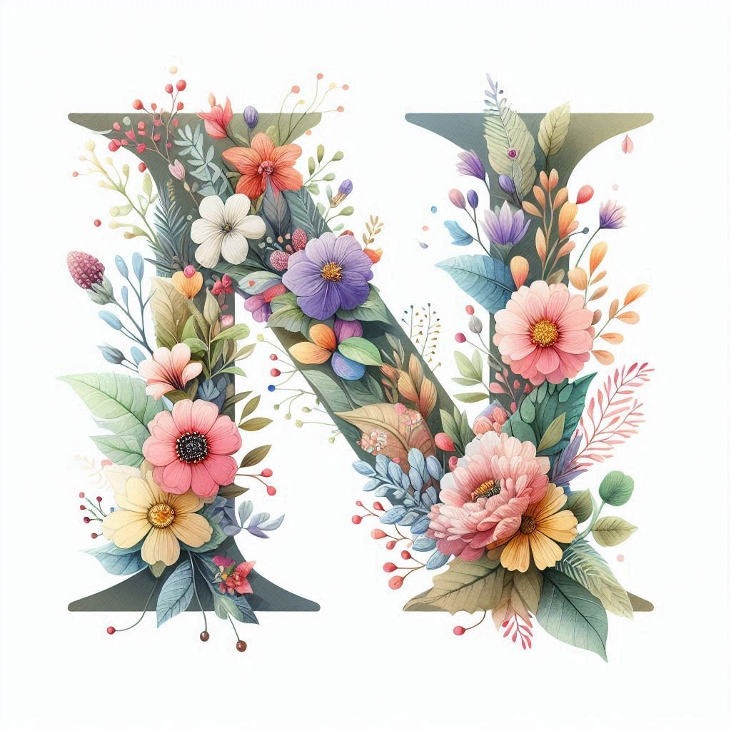 PDF Floral Alphabet Letter N Large Size Cross Stitch Pattern, Instant ...