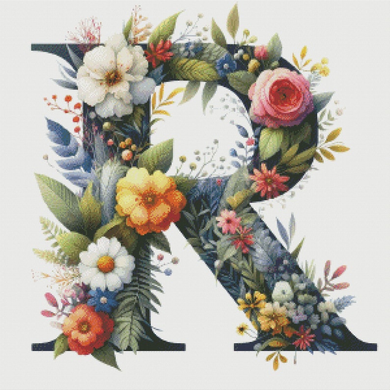 PDF Floral Alphabet Letter R Large Size Cross Stitch Pattern, Instant ...