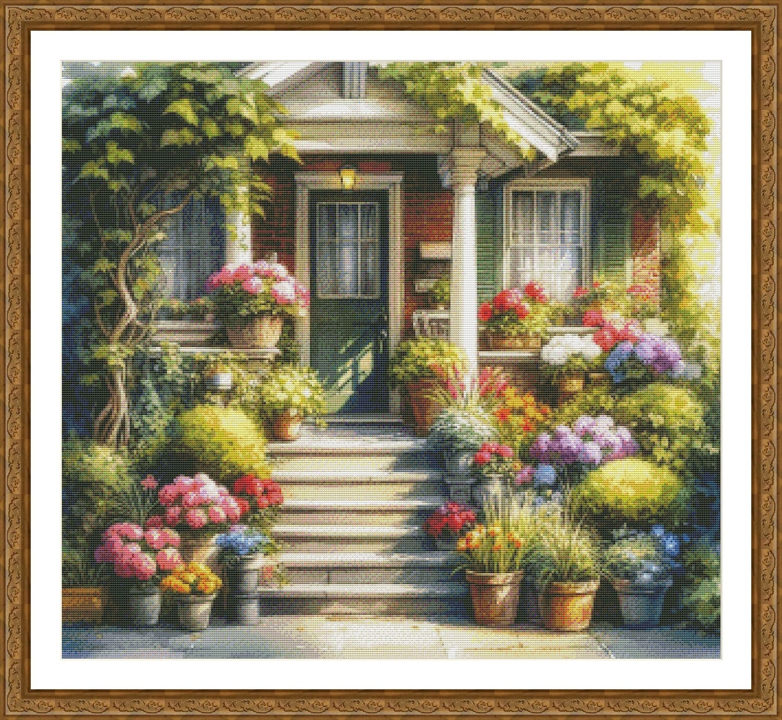 PDF House Porch Flowers Summer Counted Cross Stitch Pattern, City ...