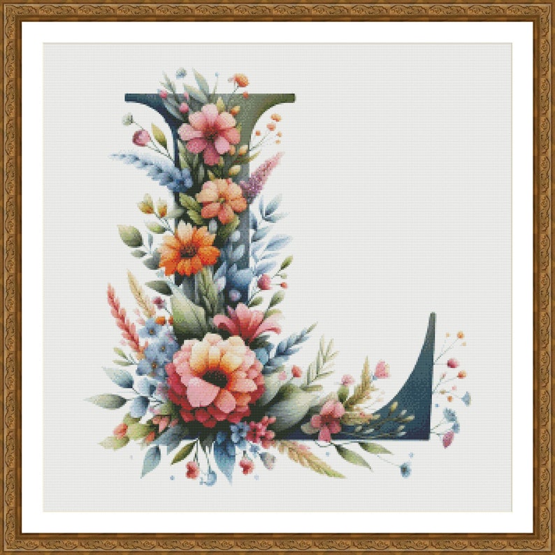 PDF Floral Alphabet Letter L Large Size Cross Stitch Pattern, Instant ...