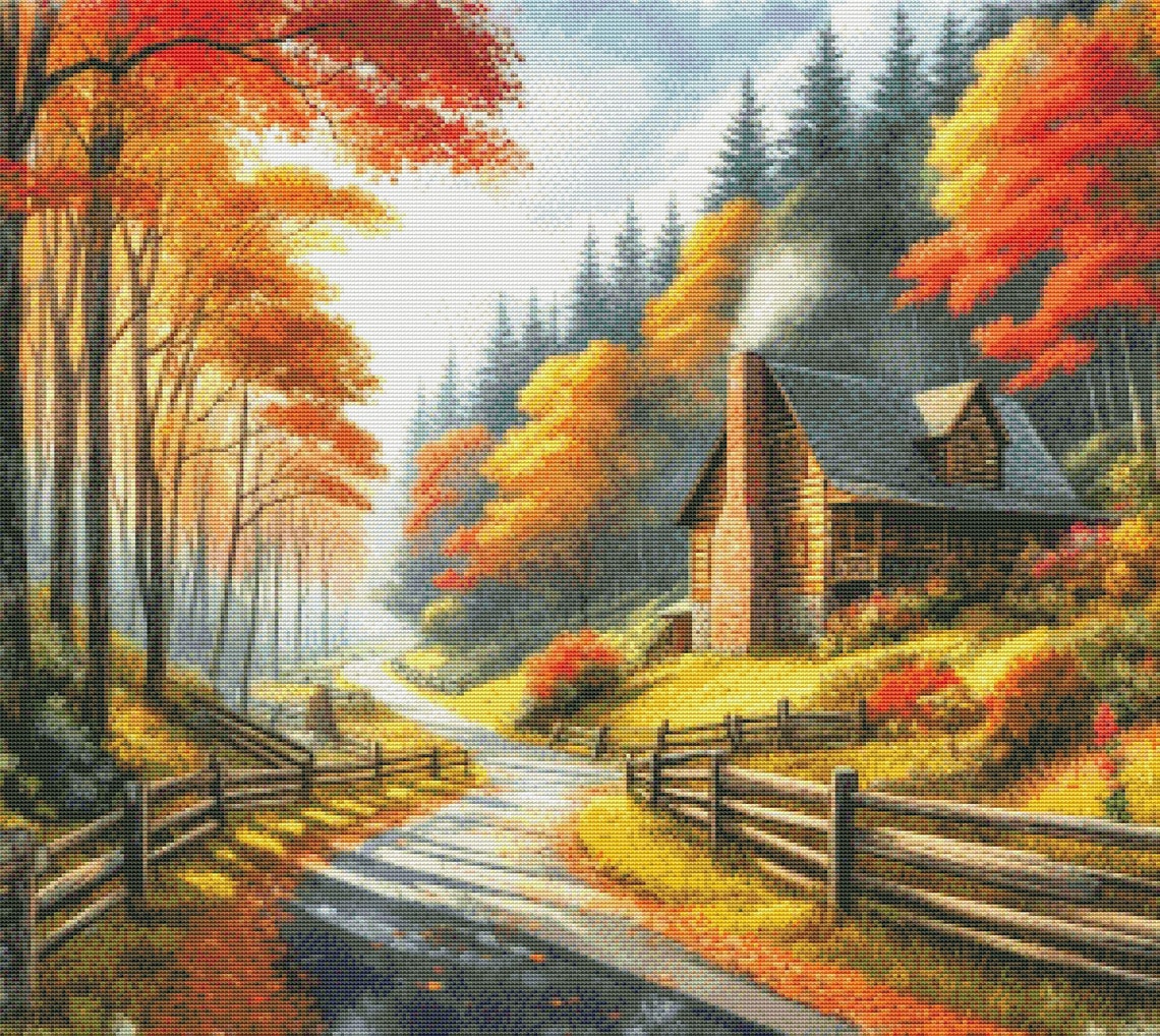 PDF Autumn House Counted Cross Stitch Pattern, Landscape Instant ...