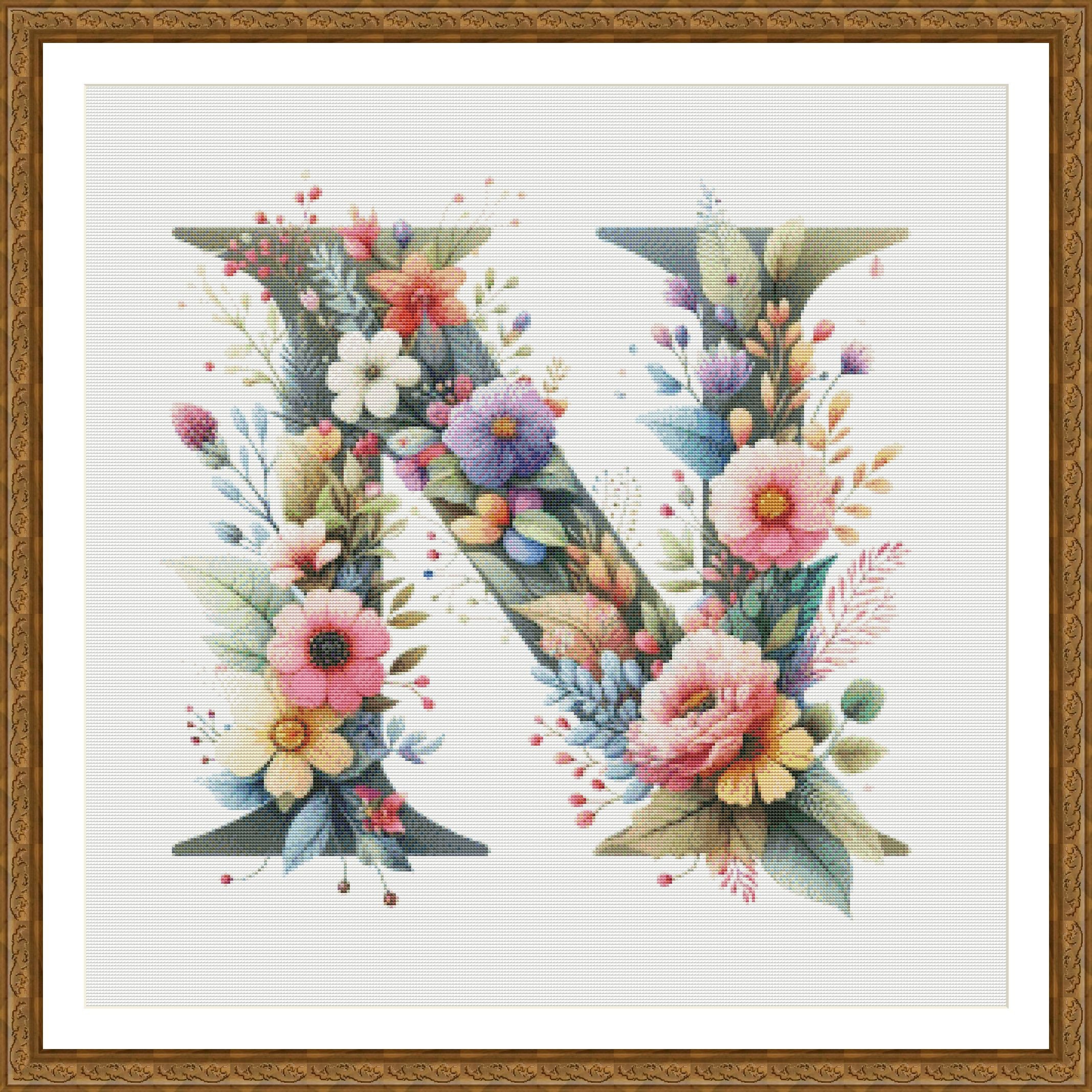 PDF Floral Alphabet Letter N Large Size Cross Stitch Pattern, Instant ...