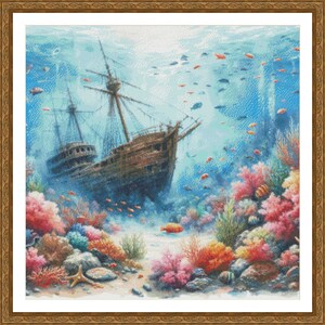 PDF Underwater Treasure Ship Counted Cross Stitch Pattern Seascape ...