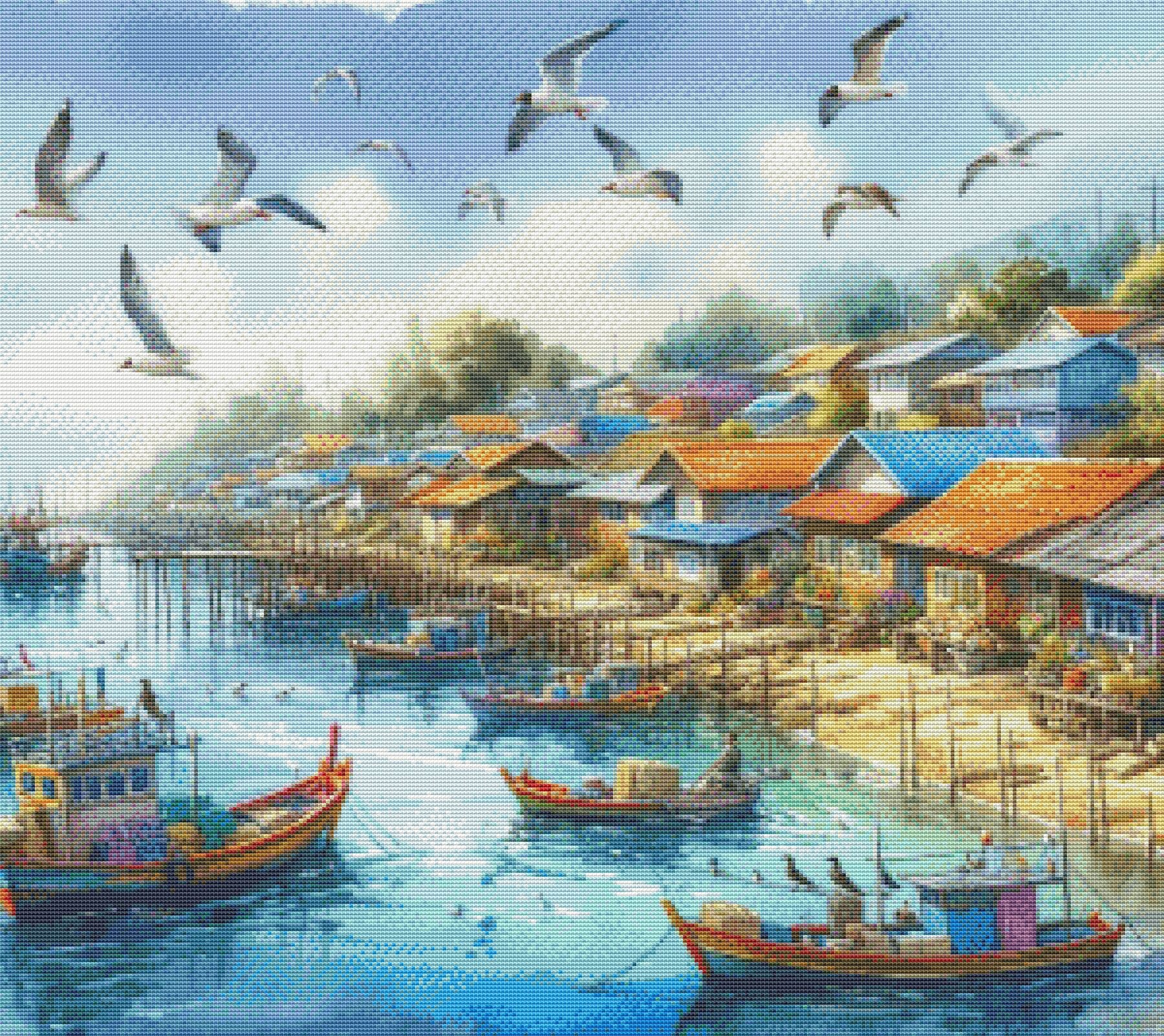 PDF Port City Europe Counted Cross Stitch Pattern, City Seascape ...