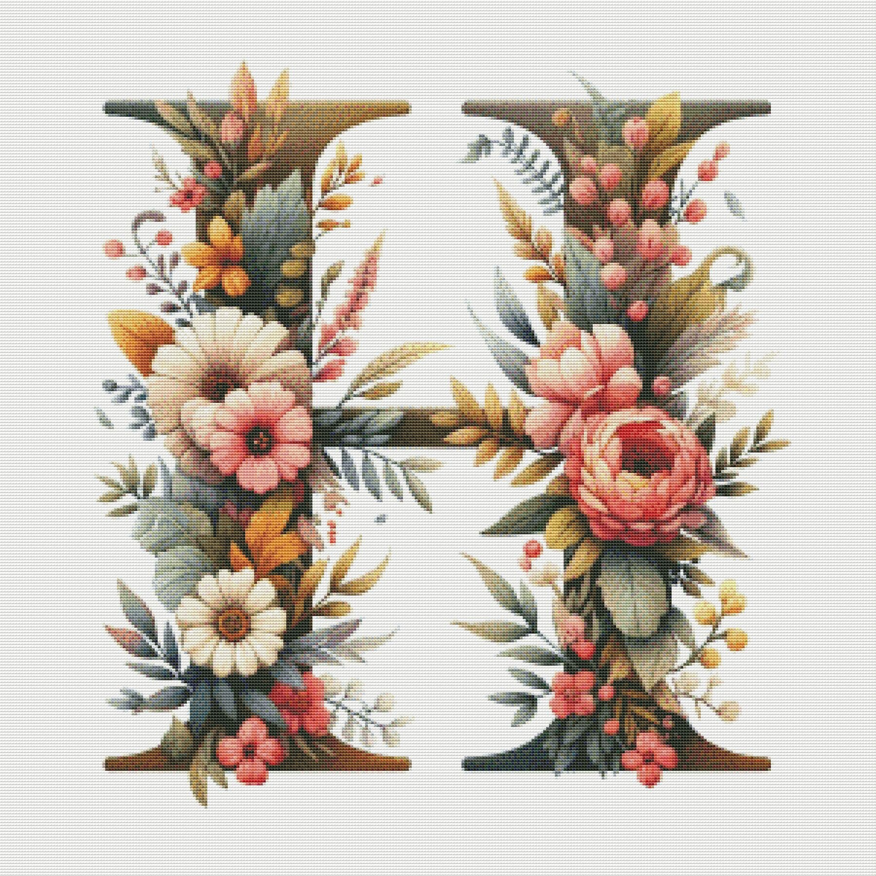 PDF Floral Alphabet Letter H Large Size Cross Stitch Pattern, Instant ...
