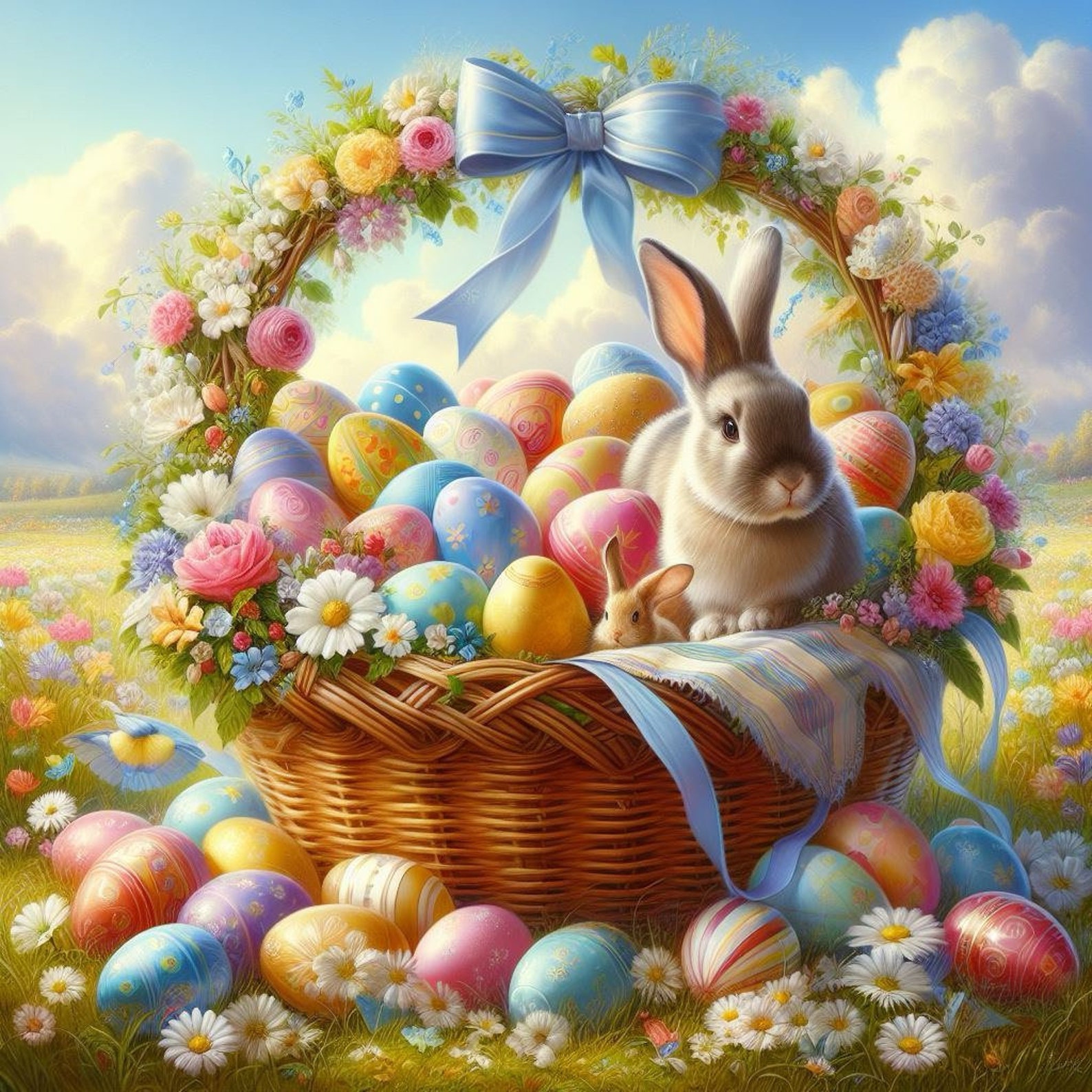 PDF Happy Easter Bunny Basket Cross Stitch Pattern, Holiday Cross ...