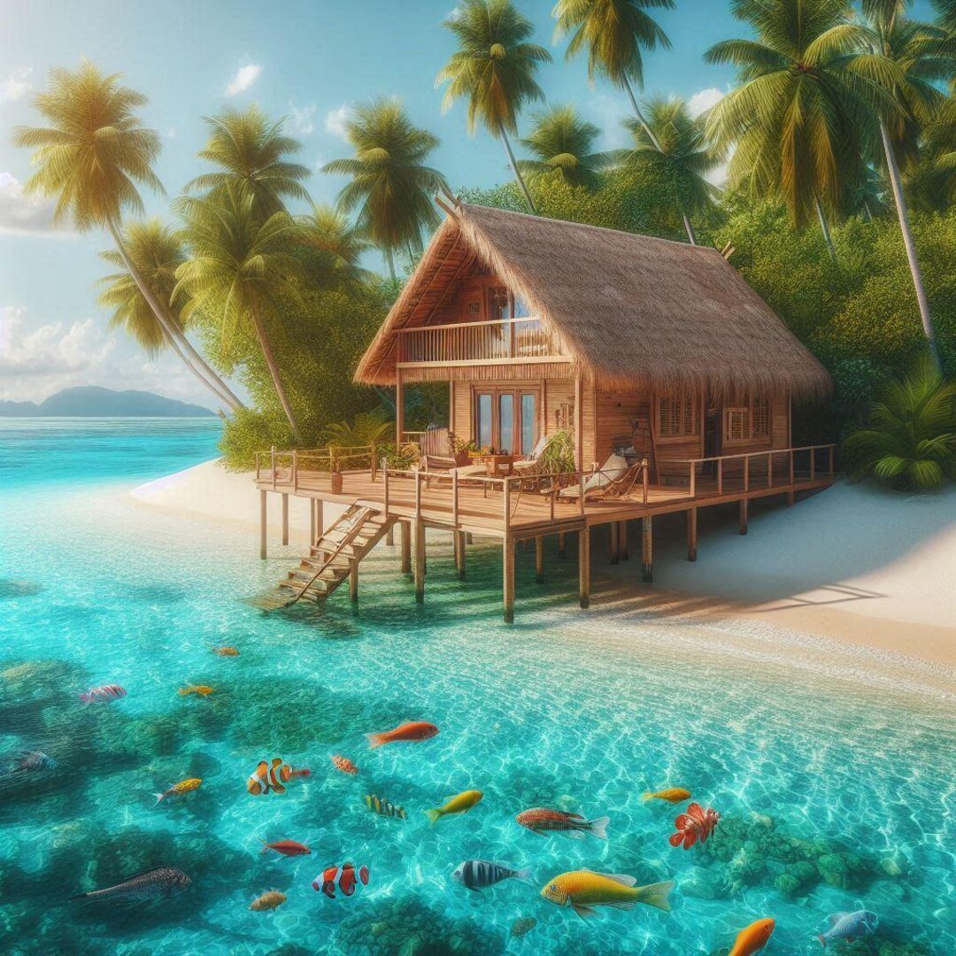 PDF Island Hut, Counted Cross Stitch Pattern, Beach Waves, Palms ...